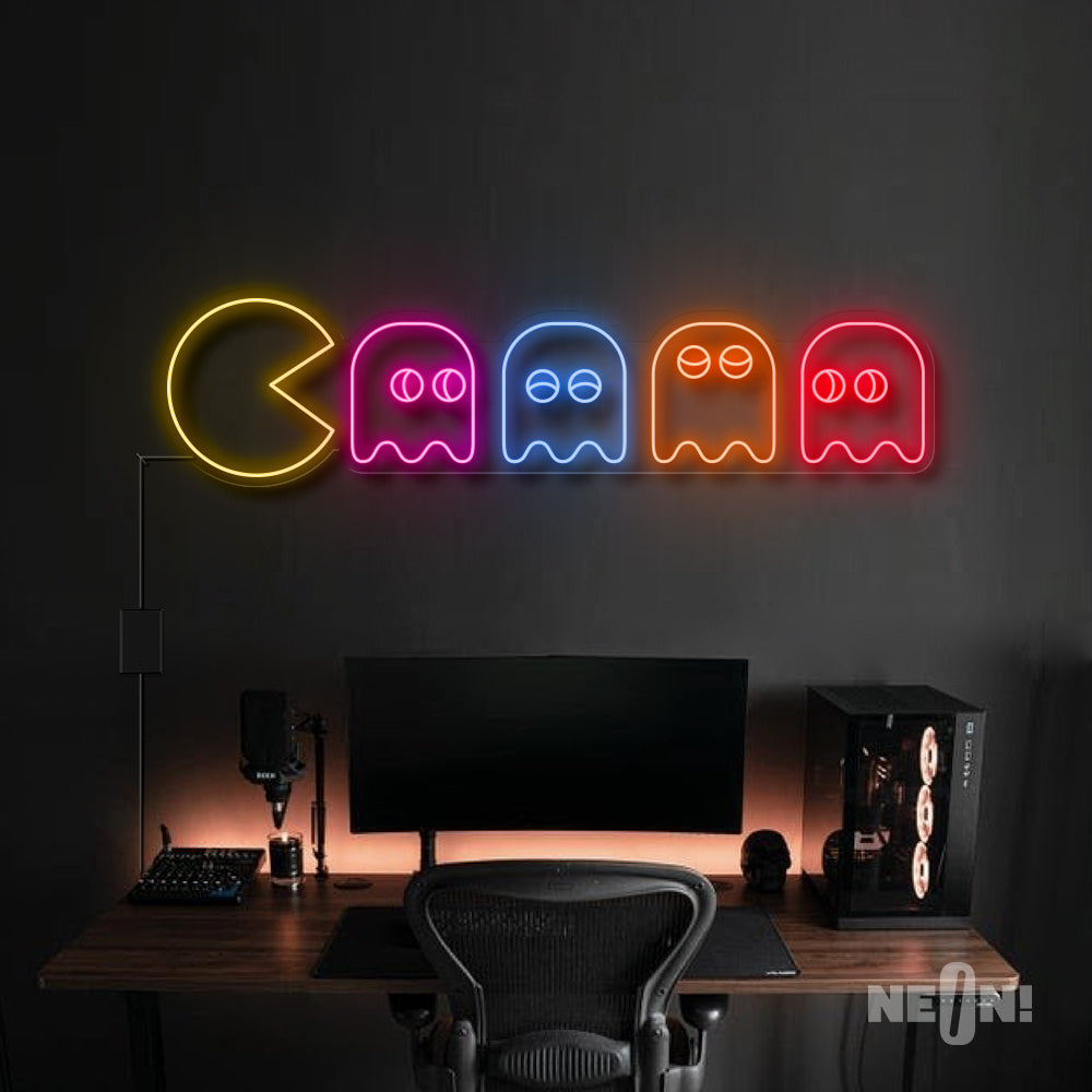 PacMan with Four Ghosts Neon Sign | Retro Gaming Decor | The Neon Store