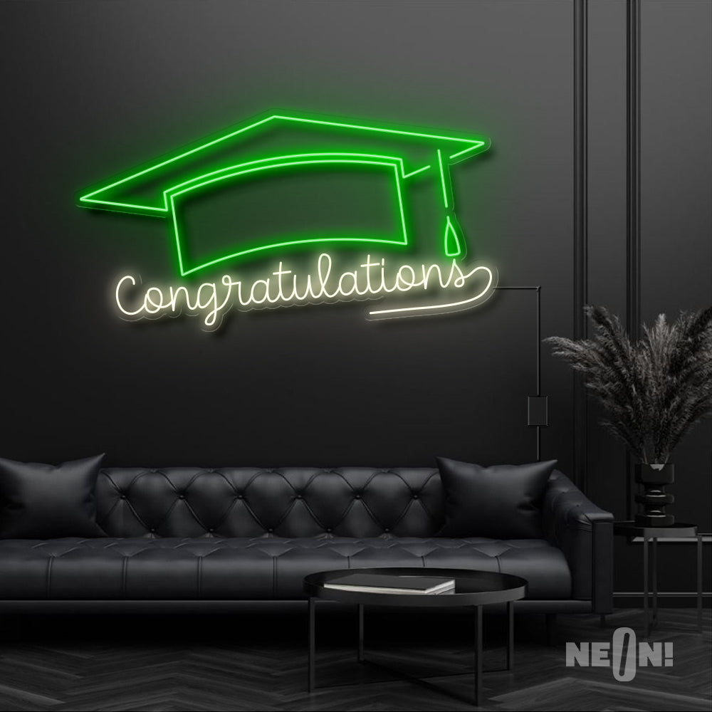 Get Your 'Congratulations! With Graduation Hat' Neon Sign | The Neon Store